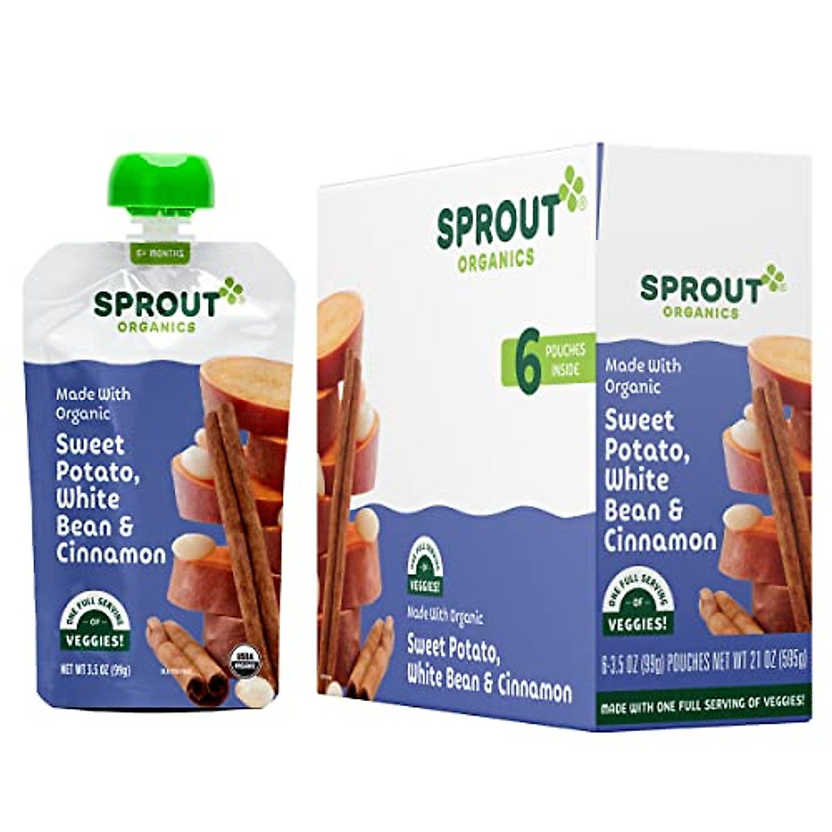 Sprout Organics, Sweet Potato, White Beans & Cinnamon, 6+ Month Pouches, 3.5 oz (12-count)
