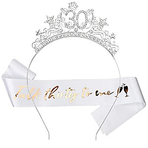 CIEHER 30th Birthday Headband + 30th Birthday Sash Talk Thirty to Me, 30th Birthday Decorations for Women 30th Birthday Crown 30th Birthday Gifts for Her Happy 30th Birthday Party Supplies
