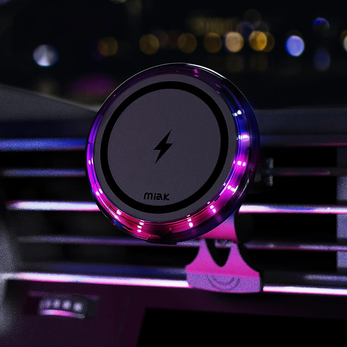 miak for Magsafe Car Mount Charger, Strong Magnet, Wireless 15W Fast Charging Music Reactive LED Car Stand