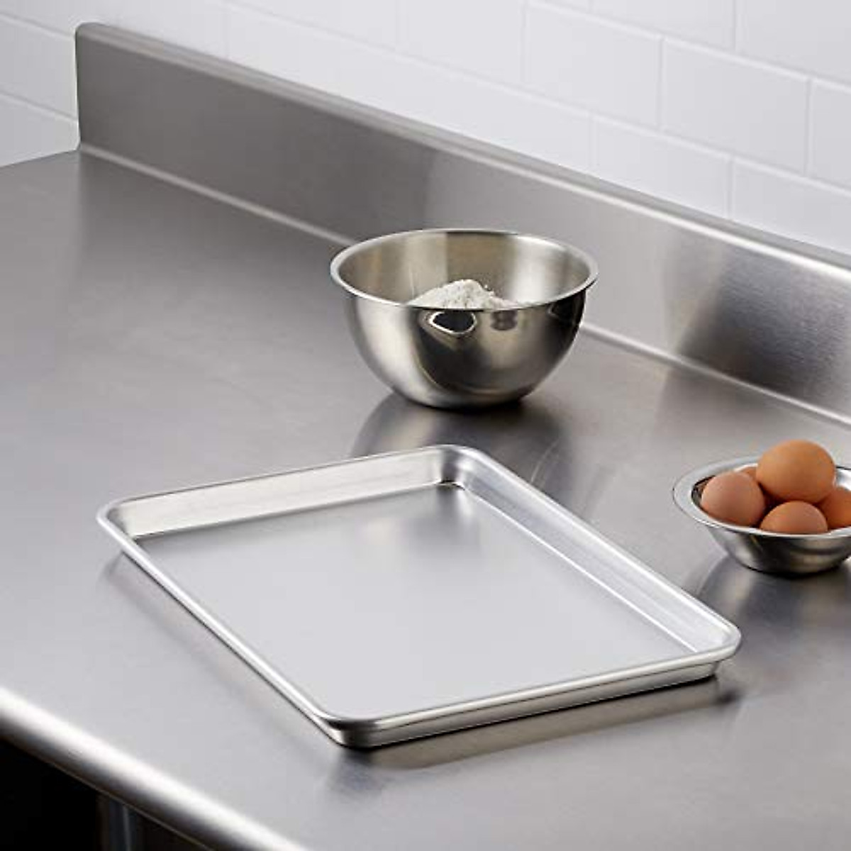 AmazonCommercial Aluminum Baking Sheet Pan, Jelly Roll Sheet, 15.1 x 10.6 Inch, Pack of 2