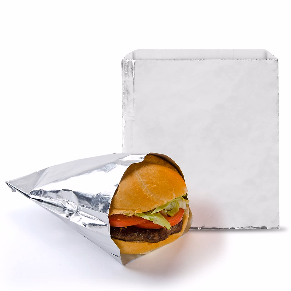 C&S Event Supply Co. Aluminum Foil Hamburger Sleeves - Water and Grease Resistance Sandwich Bags - BPA Free Burger Wrappers for Panini's, Pita Pockets, and Hot Sandwich (50, Silver)