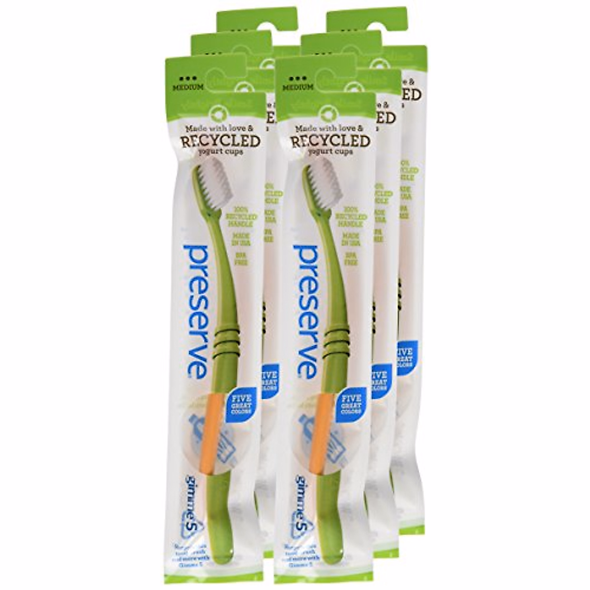 Preserve Adult Medium Toothbrush with Mailer Assorted Colors, 6 Count