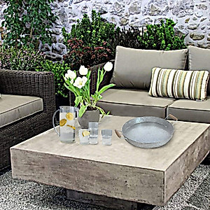 Gathery Galvanized Round Tray w/Wooden Handles for Home, Office, Party, Wedding, Spa, Serving (Original)