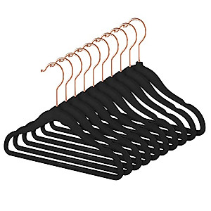 MIZGI Premium Kids Velvet Hangers (Pack of 50) with Copper/Rose Gold Hooks,Space Saving Ultra Thin,Non Slip Baby Hangers for Children's Skirt Dress Pants,Clothes Hangers（Black