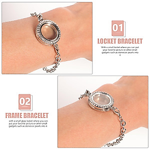 LUOEM Floating Locket Bracelet Crystal Living Memory Locket Bracelet Jewelry for Floating Charms Gift (White K)
