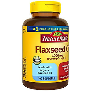 Nature Made Flaxseed Oil 1000 mg, Dietary Supplement for Heart Health Support, 100 Softgels