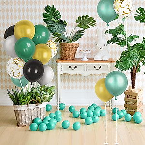 60Pcs Green Party Balloons,GAGAKU 12 Inches Chrome Metallic Dark Green Black Silver Gold Helium Balloon Garland Arch Kit with Latex Green Confetti Balloons for Wedding Baby Shower Birthday