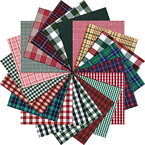 Tatuo 40 Pcs Christmas Cotton Fabric Craft Bundle Squares Christmas Homespun Patchwork Sewing Quilting Fabric Plaid Check Fabric Squares Christmas Holiday Collection 6 x 6 Inch for DIY