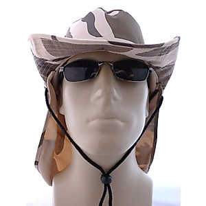 Camouflage Hat Neck Protection from Sun Desert Tan Brown Camo Fishing Bee Keeper Safari Bush Outdoors Men Women (as1, Alpha, one_Size, l)