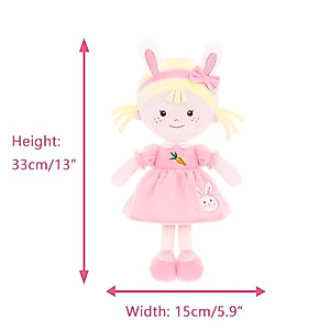 Onetoo First Baby Doll Easter Bunny Doll Plush Baby Doll Rabbit Doll Soft Baby Doll for Girls Wear Bunny Costume Pink Dress14