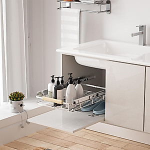 FESDOS Roll-Out Extendable Sliding Basket Pull-Out Cabinet Organizer Slide Out Pantry Shelves Cabinet Shelves for Kitchen, Under Sink, Bathroom, Wardrobe, Opening Size Required 12.3"-18.1", Set of 2