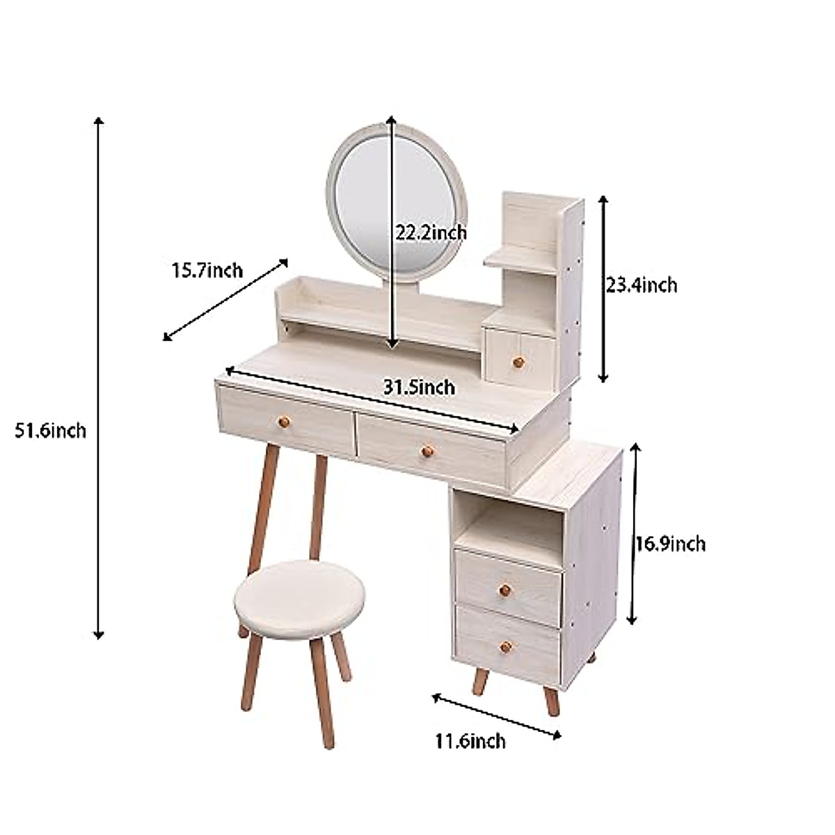 CIATRE Elegant Vanity Table Set with LED Mirror and Spacious Storage, Adjustable Length, and Stylish Design - Perfect for Your Makeup Routinecity
