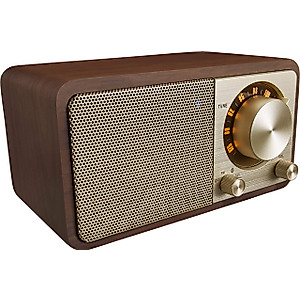 Sangean WR-7GW Wood Cabinet Mini Bluetooth Speaker with FM Tuner and Aux-in Special Edition Color Gold/Walnut