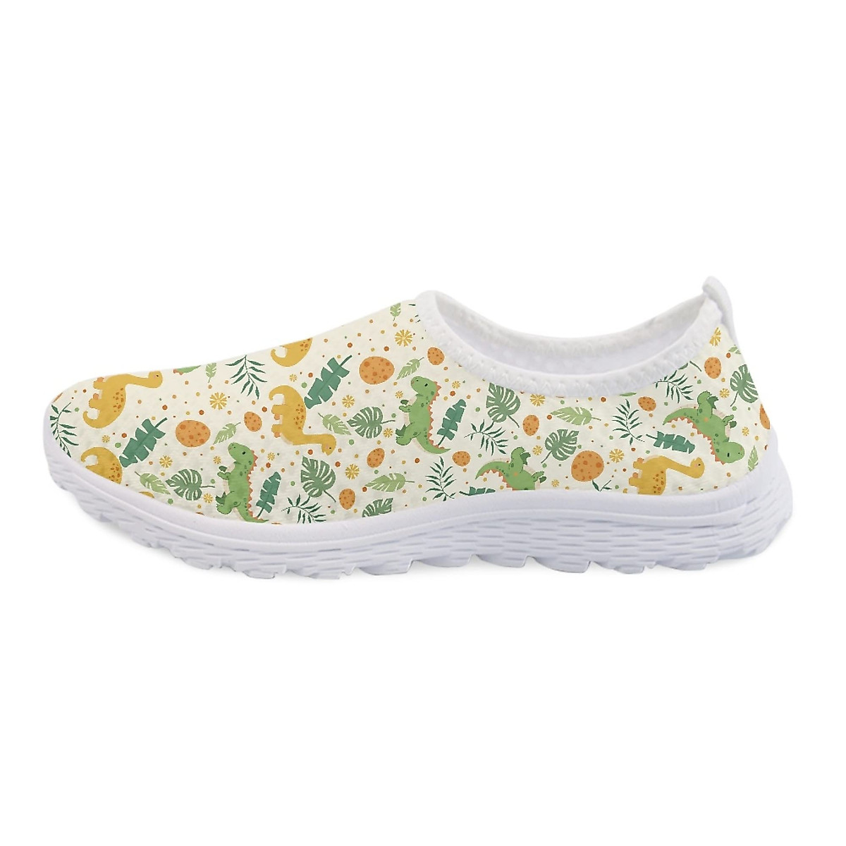 MARSVOVO Yellow Slip On Walking Shoes for Women Fashion Mesh Comfortable Sneakers Lightweight Breathable Air Knitted Non Slip Tennis Running Athletic Gym Sports Yoga Travel Shoes,Dinosaur,Size 9.5 US