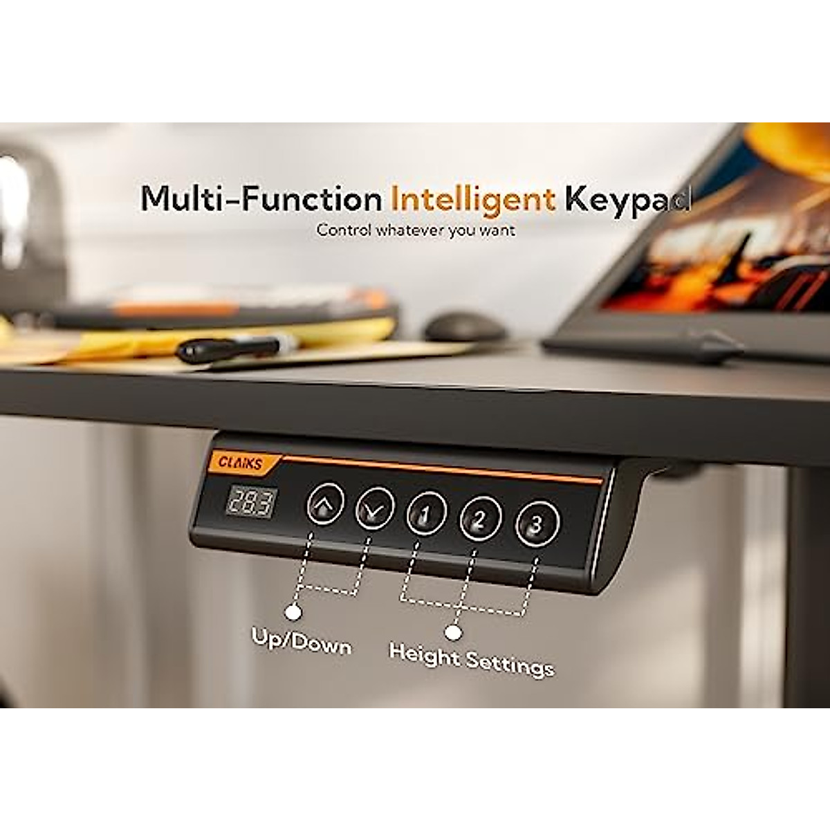 Claiks Electric Standing Desk, Adjustable Height Stand up Desk, 55x24 Inches Sit Stand Home Office Desk with Splice Board, Black Frame/Black Top