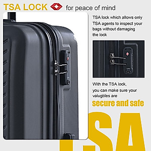 Tripcomp Luggage Sets Wear-Resistance Hardside Lightweight Suitcase Double Spinner Wheels, TSA Lock,Two Hooks, Scratch-resistant Carry-on, 3 Piece Set(20/24/28) (Jet black)