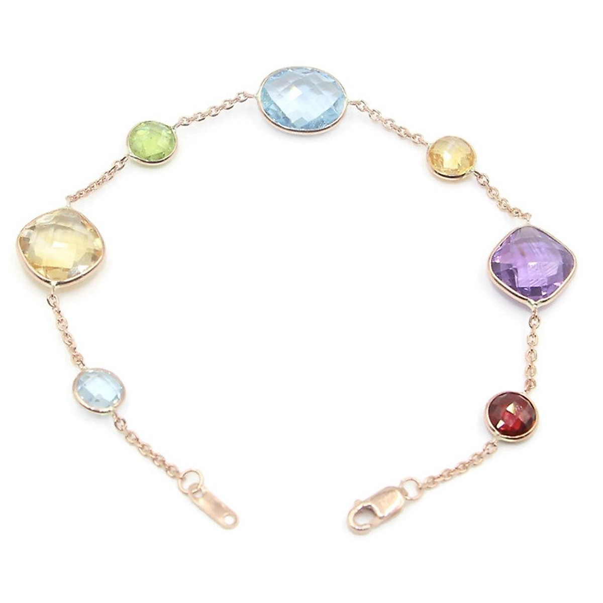 Sophia Fine Jewelry Multi-Color Gemstone Bracelet,14k Rose Gold 7" Long