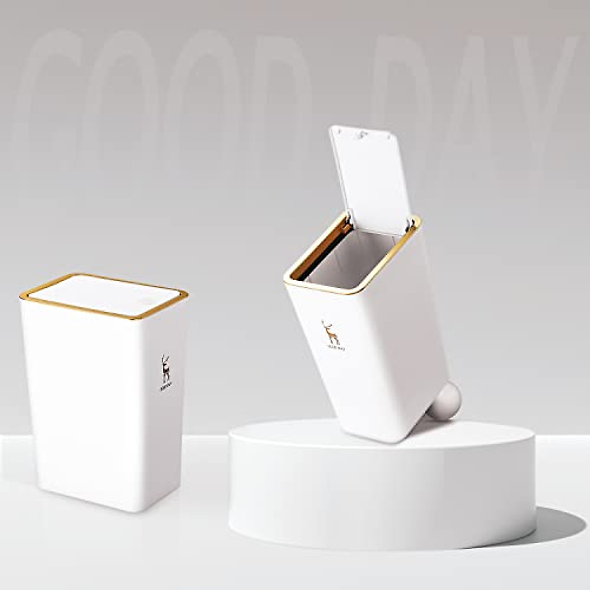 funest 2 Packs Bathroom Trash Can with Lid, Dogproof Wastebasket with Press Type Lid, Plastic Kitchen Waste Bins, Bathroom Garbage Bin Set for Home/Office/Rv/Bedroom（2 Packs,3.4+2.3 Gallon）