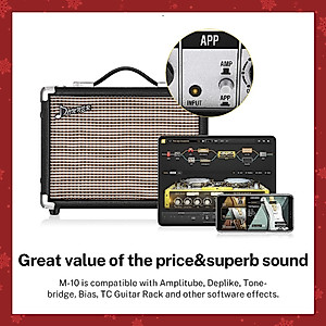 Donner 39 Inch TL Electric Guitar & 10W Guitar Amplifier, Electric Bass Guitar Amp Protable with APP Effector Input for Recording，Acoustic Guitar Combo Practice Amp Protable M-10 with Distortion Tone