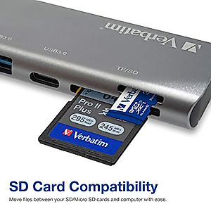 Verbatim 7-in-2 USB C Hub Adapter - 100W Power Delivery, USB 3.0, SD Card Readers for MacBook Pro + 6FT Monster 4K Ultra HDMI Cable