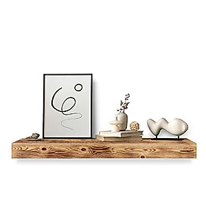 BODRUM WOODEN Beam Wood Shou Sugi Ban Fireplace Shelf Mantelpiece Shelving Water-Based Paint Floating Cottage Solid Easy Install Real Tree Handmade (Rustic Burn, 72'')