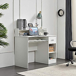 ROCKPOINT Axess White Computer Keyboard Tray and Drawer Small Home Office Bedroom, Homework and School Studying Writing Desk for Student with Storage
