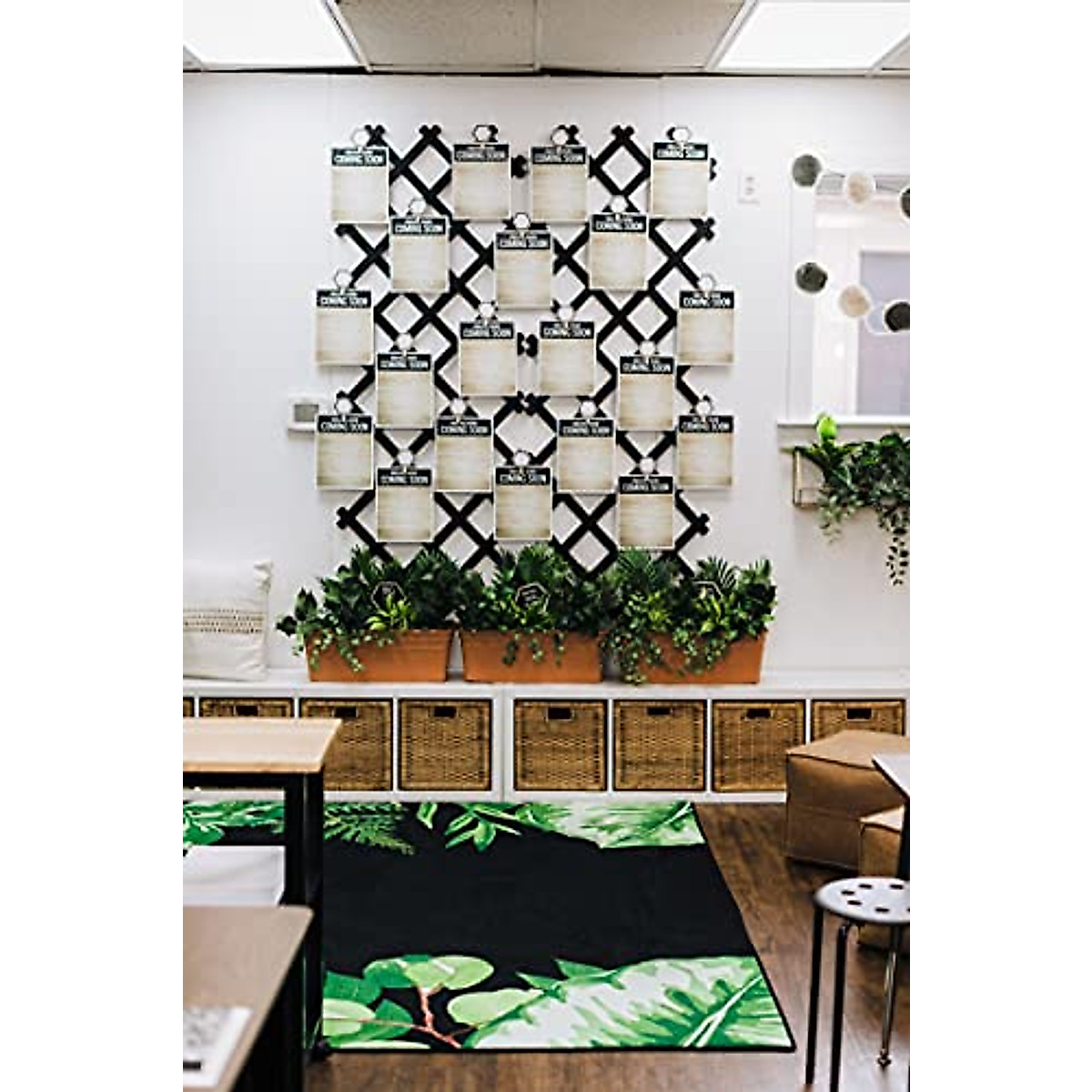 Flagship Carpets Schoolgirl Style Simply Boho Greenery Classroom Area Rug for Indoor Classroom Learning or Kid Bedroom Educational Play Mat, 5'x7'6", Black