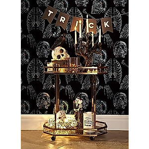Peel and Stick Wallpaper Gothic Wallpaper Clear Crystal Skull Wallpaper Black Removable Wallpaper Removable Accent Wall Decorations Temporary Wallpaper for Bedroom & Halloween Party 17.3"x118.1"