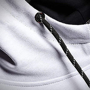 Thenlian Men's New Fashion Loose Stitching Fake Two-piece Hooded Sweater Splice Top (XXXL, White)