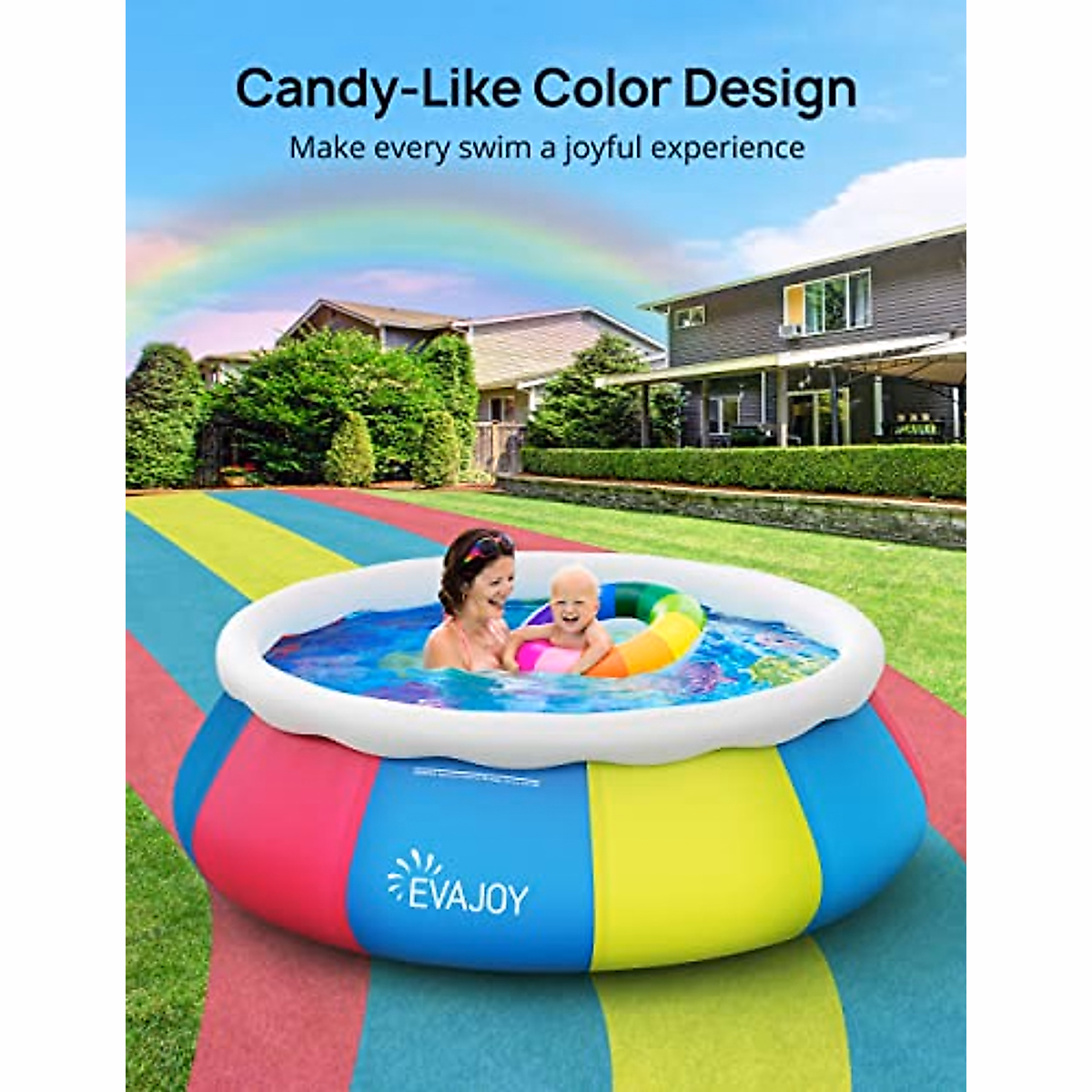 Swimming Pool, EVAJOY 10ft ×30in Above Ground Pool Easy Set, Blow Up Pool Kiddie Pool Inflatable Top Ring Swimming Pools for Adults Family Backyard Outdoor with Pool Cover