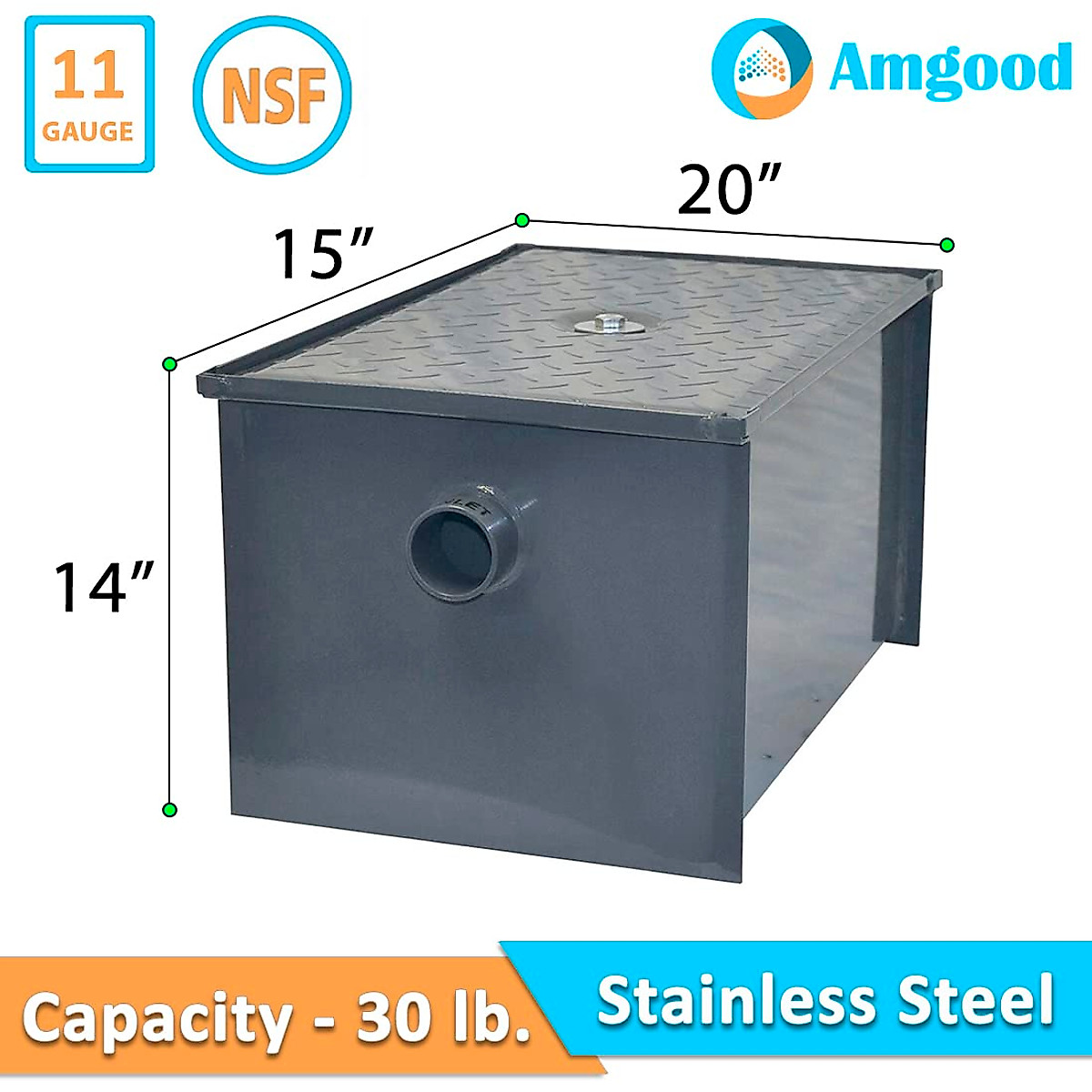 Carbon Steel Grease Trap Interceptor for Restaurant Under Sink Kitchen | NSF (30 LB)