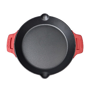 Cast Iron Skillet - 12"-Inch Dual Loop Handle Frying Pans + Silicone Handle Holder Covers - Oven Safe Cookware - Indoor/Outdoor Use - Use on any Stovetop, Grill, Induction Safe