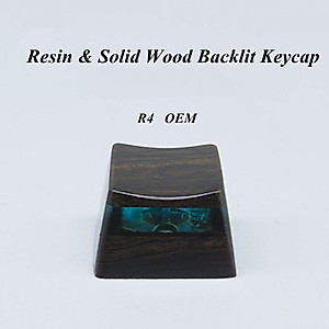 Handmade R4/ECS Keycap Resin Solid Wood Shine Through Backlit Key Cap OEM Profile for Cherry MX Mechanical Keyboard Gaming Replacement (Ebony)