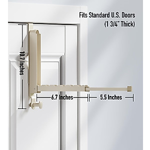 Folding Clothes Drying Rack, Fit 1 3/4" Door Super Heavy Duty Aluminum Alloy Over the Door Hanger with Retractable Rod, Foldable Portable and Collapsible Bathroom Towel Rack , Ivory White