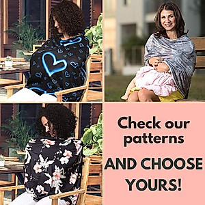 4 in 1 Car Seat Covers for Babies Girl, Nursing Cover Carseat Canopy, Soft and Stretchy Breastfeeding Scarf, Best Gift Set for Infant, Newborn - Floral Black Pink and Purple