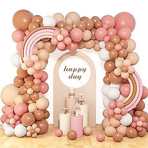 Boho Daisy Flower Balloon Garland Arch Kit, Dusty Pink Nude Blush Brown Long Twisting Balloons for Two Groovy Engagement Anniversary Girls Baby Shower Birthday Rainbow Bridal Party Decorations