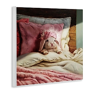 Stupell Industries Bunny Rabbit Resting in Bed Off-White Pink, Designed by Lucia Heffernan Wall Plaque, 12 x 12