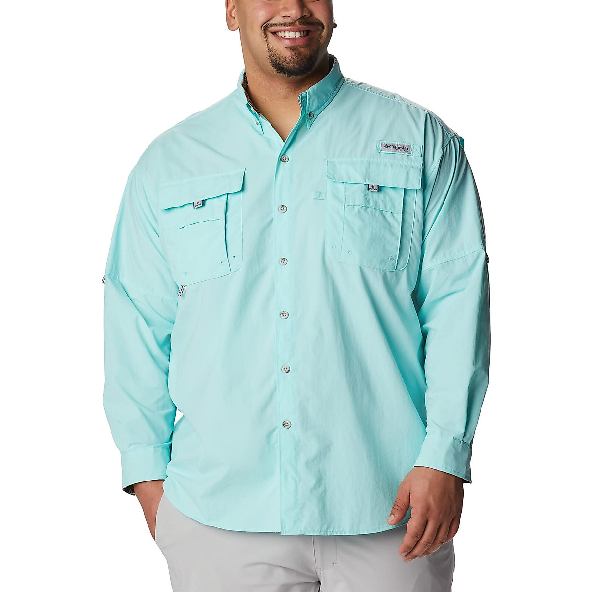 Columbia Men's PFG Bahama II Long Sleeve Shirt, Breathable, UV Protection, Gulf Stream/Realtree Edge, Large