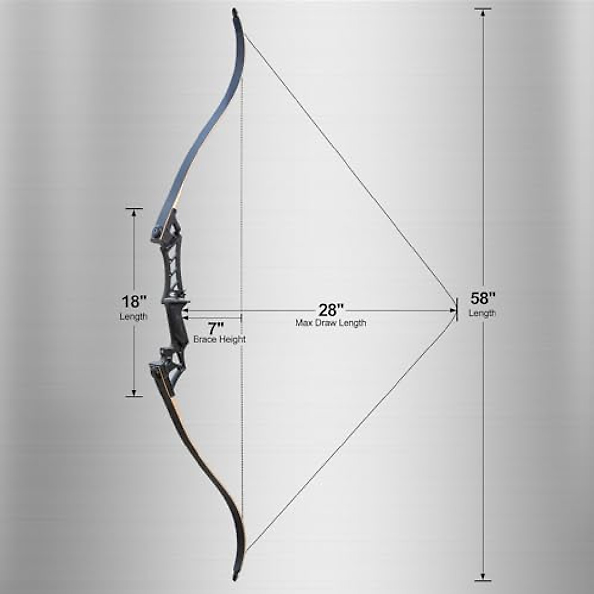 D&Q 58'' Recurve Archery Bow and Arrow Set for Adults Beginners, Black Hunter Aluminum Alloy Takedown Bow for Right Hand.(Black, 70lb)