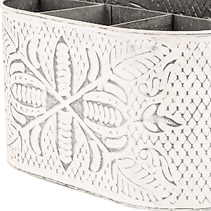 Craftsman Road Distressed White Metal Caddy – Farmhouse Galvanized Kitchen Organizer with Handle – Vintage Rustic Multi-Compartment Holder for Napkins, Plates, Cutlery, Flatware, Cleaning Supplies