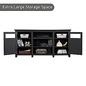 JXQTLINGMU Farmhouse TV Stand for 75 Inch TV, Entertainment Center with Storage, Modern TV Cabinet with Barn Doors, 66" Rustic TV Console for Living Room, Adjustable Shelf - Black