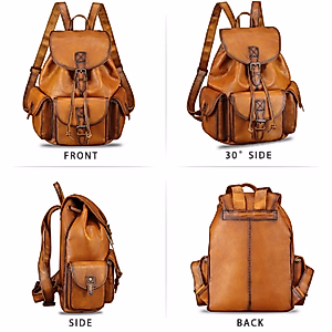 IVTG Genuine Leather Backpack for Men and Women Vintage Real Leather Knapsack Purse Rucksack Fashion Daypack High Capacity (Brown)