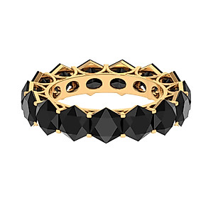 Black Spinel Ring for Women in Gold, Hexagon Cut Black Spinel Eternity Ring in Shared Prong Setting, Black Spinel Gold Ring (AAA Quality), 14K Yellow Gold, Size:US 7.00