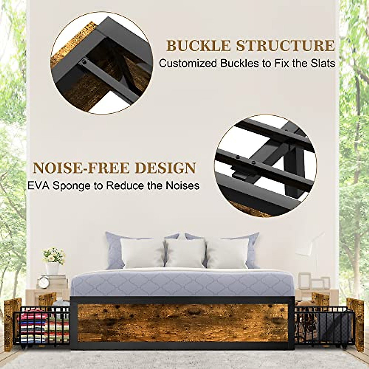 Pliwier Bed Frame with 4 Drawers, Metal Platform Bed Frame Queen Size, 11 Heavy Duty Metal Slats Support, No Box Spring Needed, Space Saving, Noise-Free, Easy Assembly (Queen (U.S. Standard))