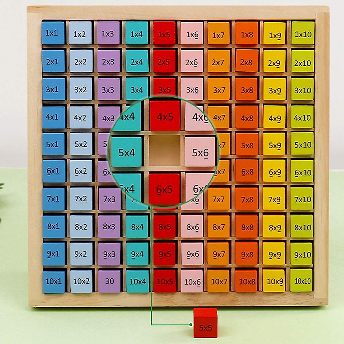 Umbresen Wooden Multiplication Board Game, 100 Cubes Blocks Montessori 10x10 Times Table Tray with Answers Preschool Learning Toys Gift for Children Kids (Multiplication Board)