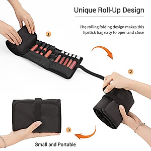 CUBETASTIC Lipstick Organizer - 20 Slots, Portable Lipstick Bag, Travel Lipstick Holder with Elastic Bands, Cosmetic Makeup Storage Bag for Liquid Lipstick Tube - Lipstick Not Included