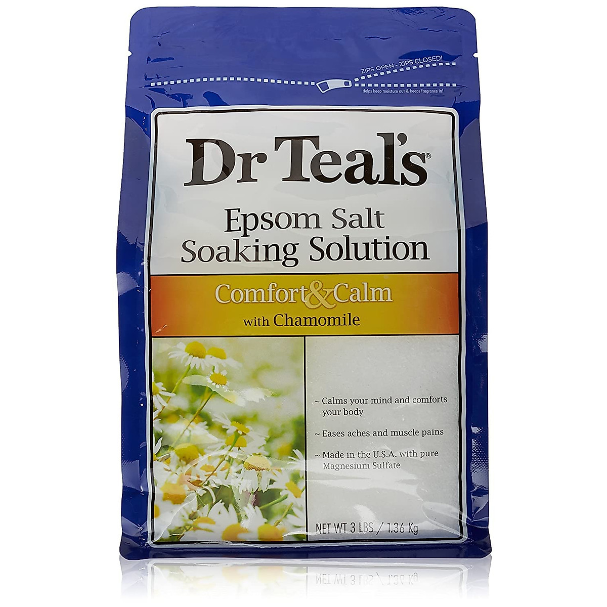 Dr. Teal's Comfort & Calm Bath Soak Gift Set (4 Pack, 3lbs Ea.) - Chamomile Essential Oils Blended with Pure Epsom Salt - Calm Your Mind & Body, Ease Aches & Pains - at Home Spa Kit