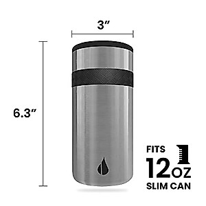 Elemental Insulated Slim Can Cooler, Triple Wall Stainless Steel Skinny Can Cooler - Drink Cooler Insulator for 12oz Skinny Seltzers, Beer, Soda Cans - Brushed Steel