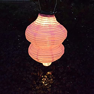 Uonlytech 2pcs Powered for Garden Pink Lamp Lawn Lamp, Solar Lantern, Fabric Coutyard with Chinese Outside Decorations Handle, Outdoor Non-woven Yard Landscape Lanterns - Handle