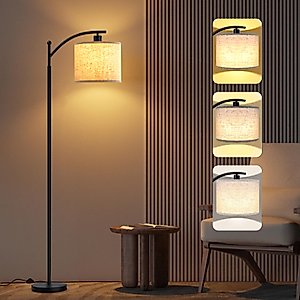 SANGFOR Floor Lamp for Living Room with 3 Color Temperatures, LED Floor Lamp for Bedroom, Boho Standing Lamp for Office, Tall Lamp with Pedal Switch,Modern Lamp for Living Room with Beige Lampshade
